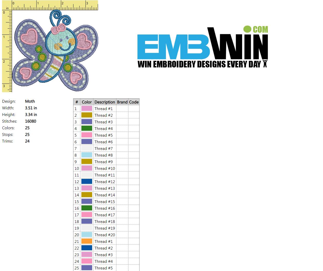 BEAUTIFUL MOTH FREE EMBROIDERY DESIGN 1331 – embwin – machine ...