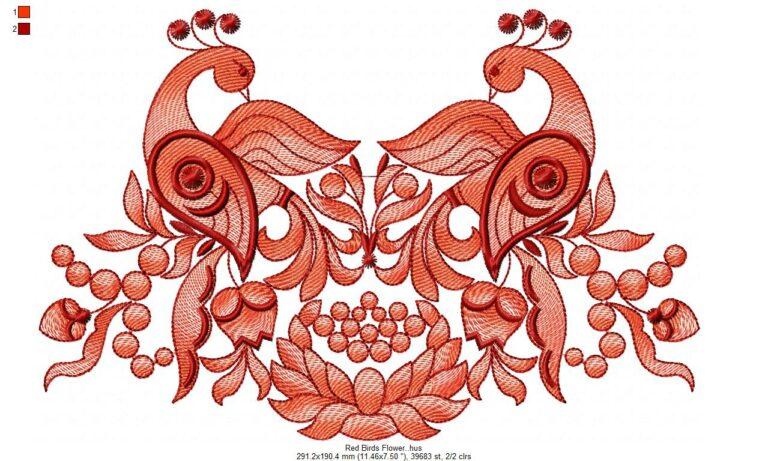 Bring Nature to Life with the Red Birds Flower Free Embroidery Design ...